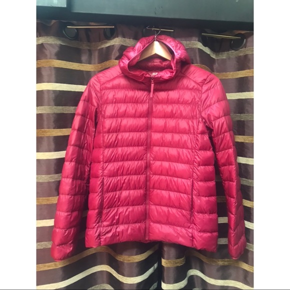 Uniqlo | Jackets & Coats | Uniqlo Puffer Hoodie In Deep Pink | Poshmark
